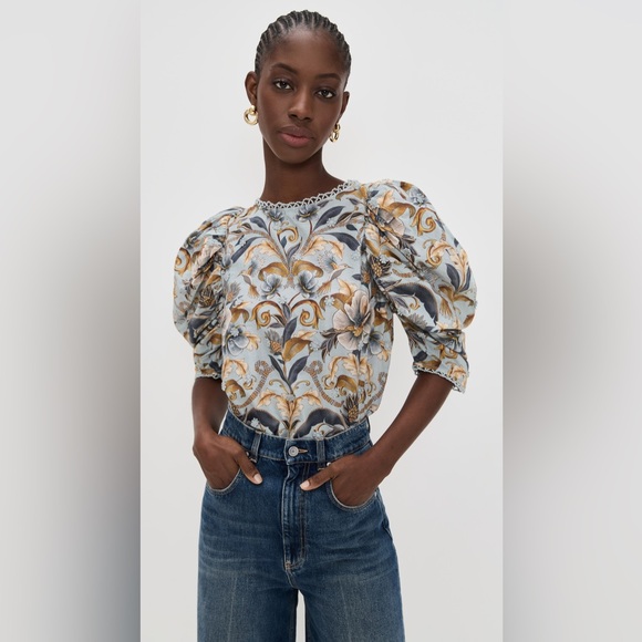 FARM Rio | Tops | Farm Rio Snake Garden Blue 3d Blouse | Poshmark